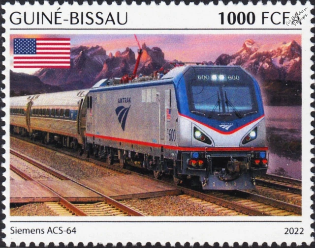 SIEMENS AMTRAK CITIES SPRINTER ACS-64 Locomotive Train Stamp 2022 ...