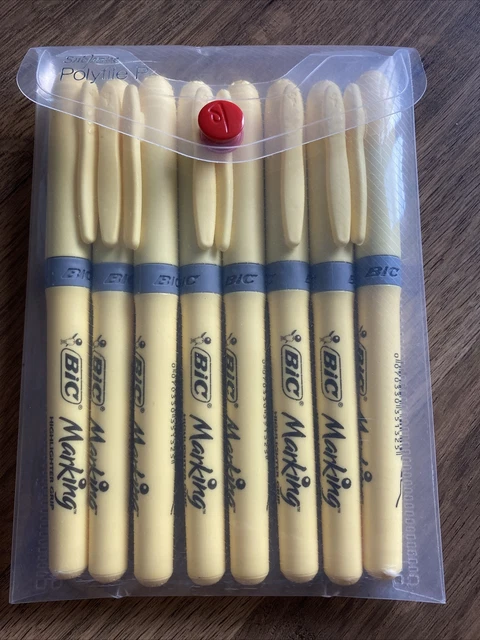 BIC MARKING HIGHLIGHTER Grip,Yellow Pastel Highlighters(8 PENS+POCKET ...