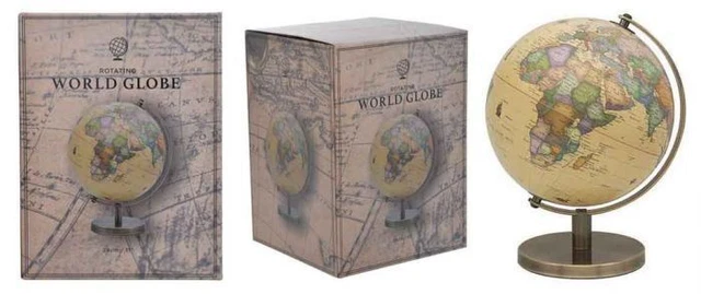 ANTIQUE ROTATING WORLD Globe Spinning Atlas Map Educational Decoration ...