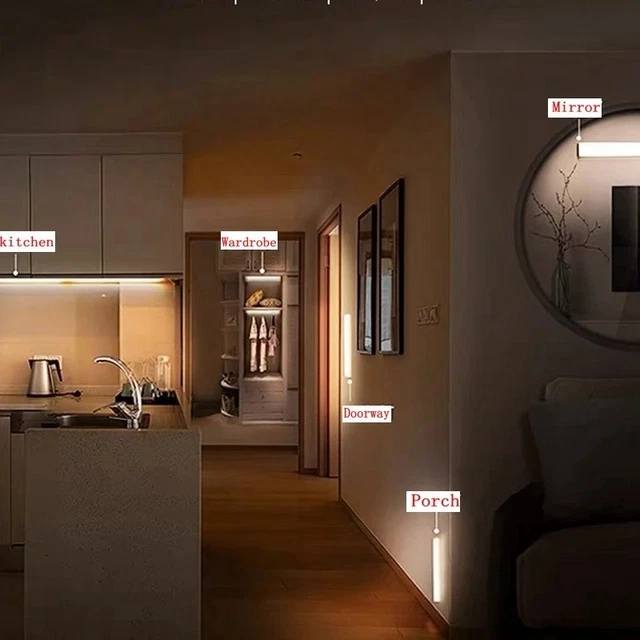 LED MOTION SENSOR Strip Light USB Rechargeable Magnetic Cabinet Closet ...