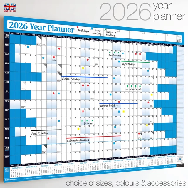 2026 WALL PLANNER Calendar Wall Chart Calender Holidays WIDEST RANGE ON ...
