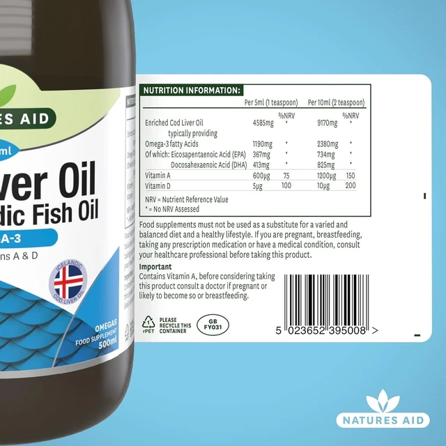 NATURES AID COD Liver Oil Liquid 500ml Pack of 1 £9.89 - PicClick UK