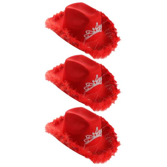 RED COWBOY COWGIRL Hats Feather Era Concert Fancy Dress Hen Party Lot £ ...