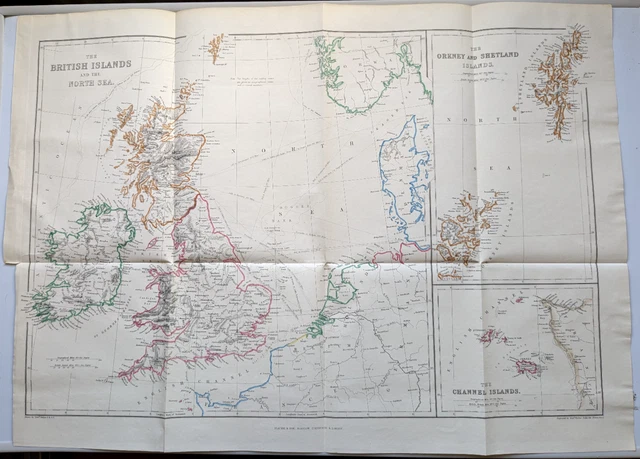 1865 MAP OF British Islands Orkney Shetland Channel North Sea hand ...