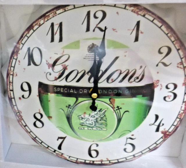 GORDONS GIN CLOCK Beer Lager Pub Retro Wall Display Sign Metal Bottle ...