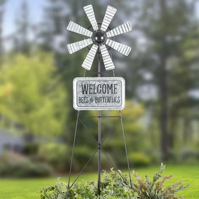 RUSTIC FINISH &WELCOME Bees & Butterflies" Classic Windmill Metal ...
