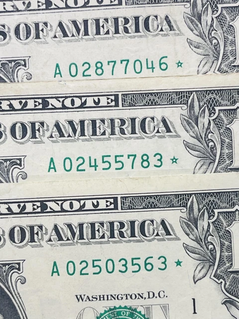 A SERIES STAR NOTE VERY RARE 3x ONE DOLLAR BILL US FEDERAL RESERVE NOTE ...