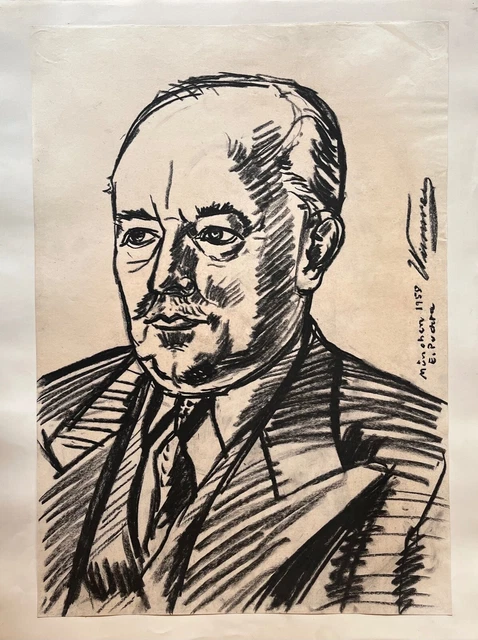 DESSIN PORTRAIT HOMME Artiste 1958 Erich Puchta 1908 - 1986 # EUR 84,71 ...