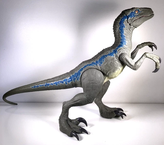 MATTEL JURASSIC WORLD Super Colossal Velociraptor Blue Large Dinosaur ...
