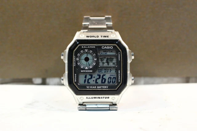 MONTRE QUARTZ CASIO WORLD TIME ILLUMINATOR AE1200 WH 3299 EUR 30,50 ...