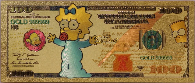 100 $ MAGGIE Simpson Les Simpsons Billet De Facture En Or Plaqué 24K ...