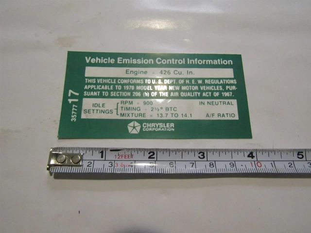 1970 DODGE CHARGER CHALLENGER CORONET SUPER BEE 426 2x4 A/T EMISSIONS ...