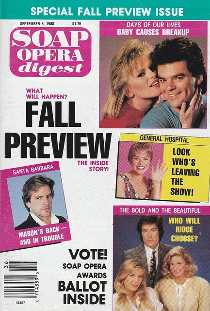 SOAP OPERA DIGEST Sep 6 1988 FALL PREVIEW-SANTA BARBARA-TERRY LESTER ...