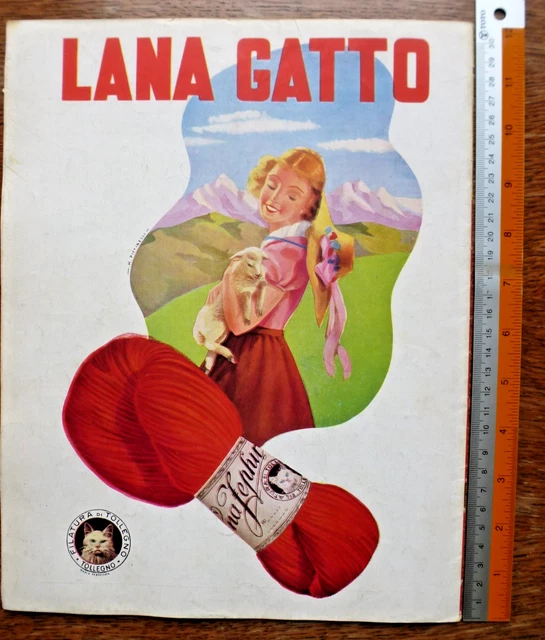PUBBLICITÀ 1939 LANA GATTO Filatura di Tollegno Illustratore M ...