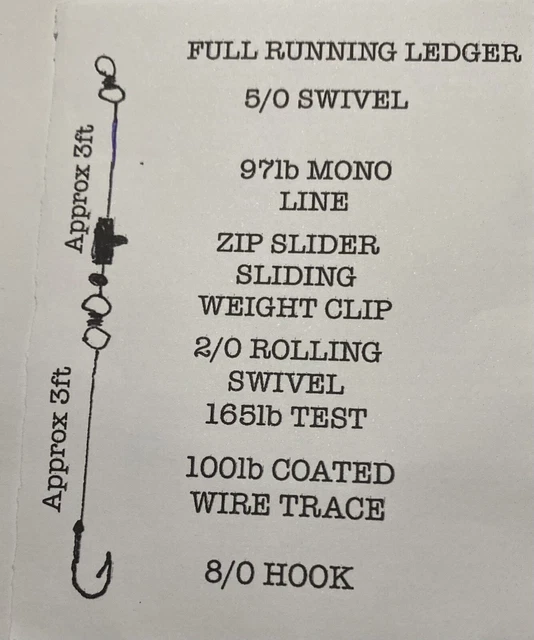 5X 8/0 TOPE/CONGER/HUSS wire rig, boat/wreaking Full Running Ledger Rig ...