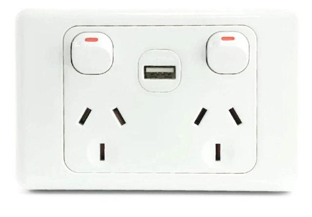 DOUBLE POWER POINT GPO 5V 2A USB Typec10A Plug Socket Switch Wall ...