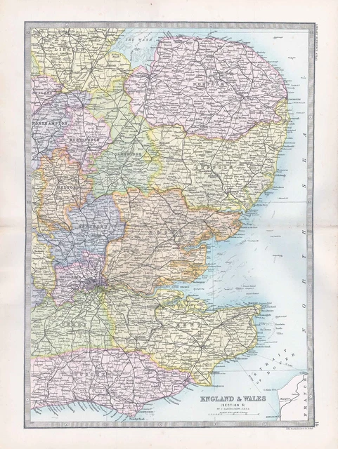 1912 ANTIQUE MAP ENGLAND AND WALES MAPS Strait Dover (BWM4-13) £16.50 ...