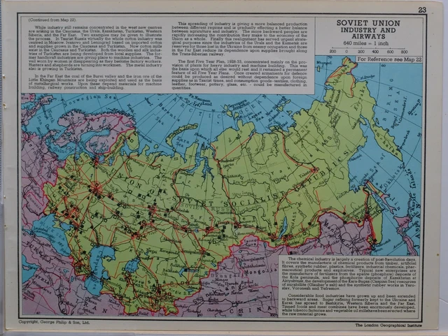 1961 SOVIET MAP Soviet Union Industry & Airways Socialist Republic ...