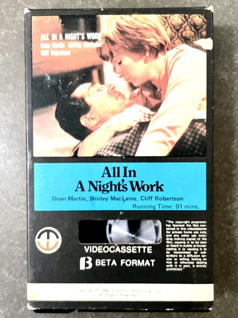 RARE 'ALL IN a Night's Work' (1961) Betamax tape. Shirley MacLaine ...
