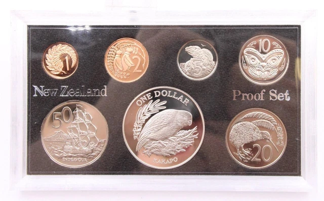 1986 NEW ZEALAND 7-coin set Kakapo Bird mint sealed all coins Gem Cameo ...