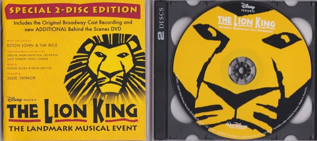 THE LION KING Original Broadway Cast Recording 2x Disc CD/DVD Near Mint ...