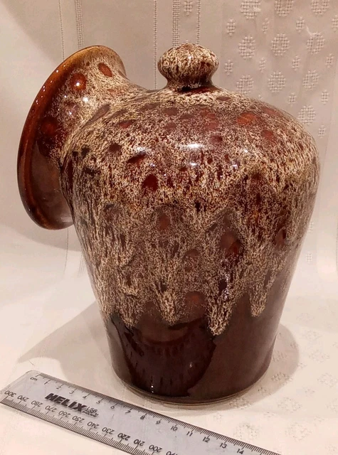 VINTAGE LARGE FOSTERS Pottery Salt Pig Honeycomb Brown Glaze Drip 21 Cm ...