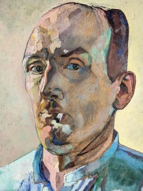 ANCIEN TABLEAU PORTRAIT autoportrait à la cigarette Art deco signé ...