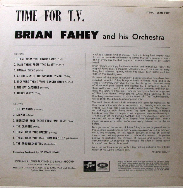 TIME FOR T.V. [The Avengers] - Brian Fahey & His Orchestra LP 1966 ...