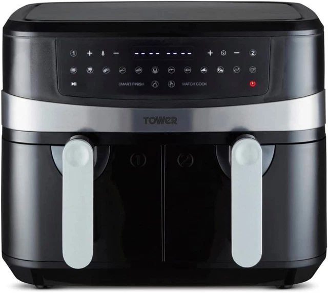 TOWER T17088 VORTX 9L Dual Basket Air Fryer with Smart Finish, 2600W ...