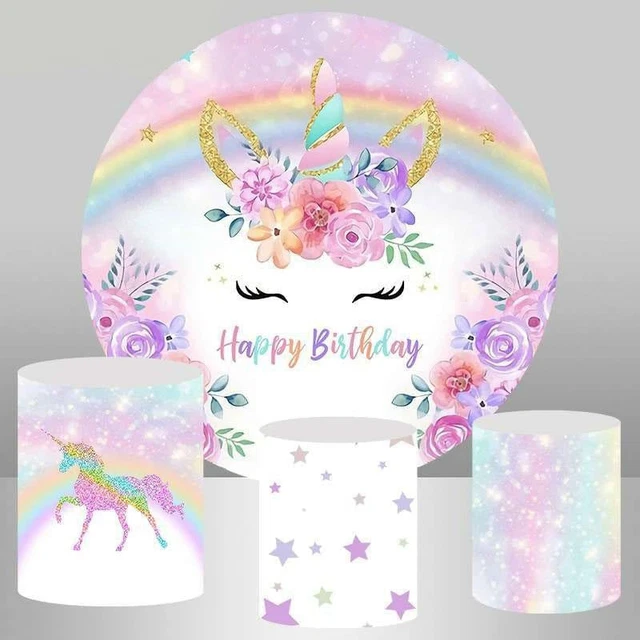 PURPLE FLORAL AND Unicorn Circle Happy Birthday Backdrop $37.90 ...
