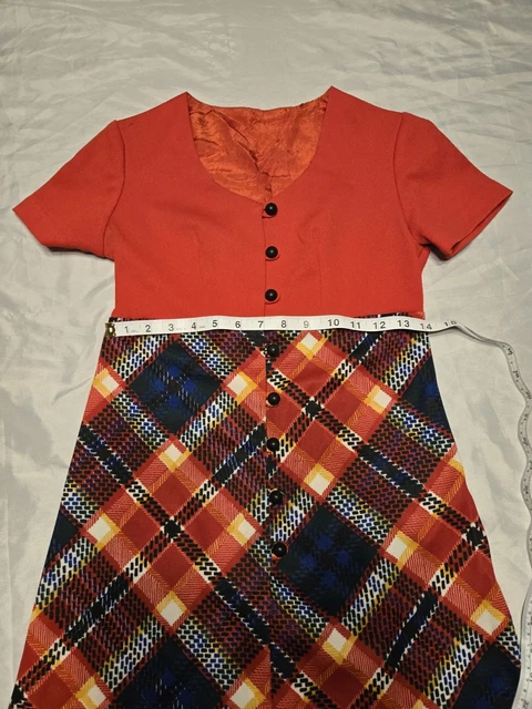 RARE VINTAGE 1970S Mod Red Plaid mini Dress Unbranded, 28" Waist Prop ...