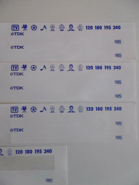 7 STÜCK TDK VHS Aufkleber Sticker Kassetten Video Cassette blau weiß ...