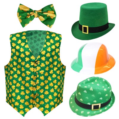 ADULTS 3 PIECE Irish Costume Set Waistcoat Bow Tie Hat St Patricks ...