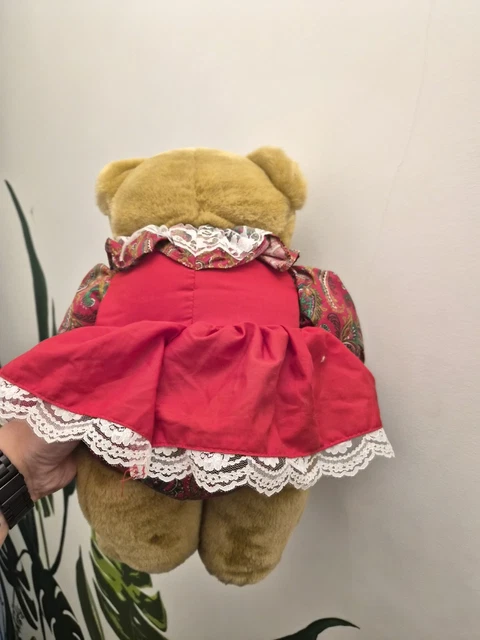 TEDDY BEAR VINTAGE Allders Of Croydon Exclusive Wearing Dress Large ...