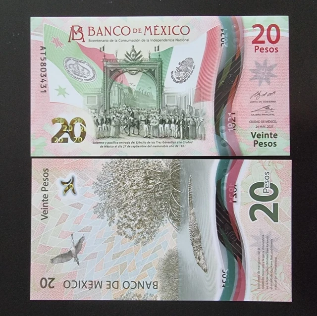 MEXICO 20 PESOS UNC 2021 Polymer Gedenkbanknote Commemorative banknote ...