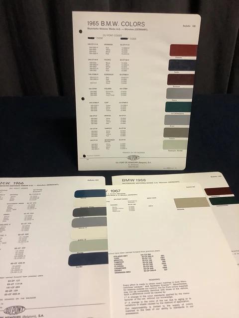RARE LOT NUANCIER Colori Farbe Color Chart DUPONT 1965-68 BMW 3200 1600 ...