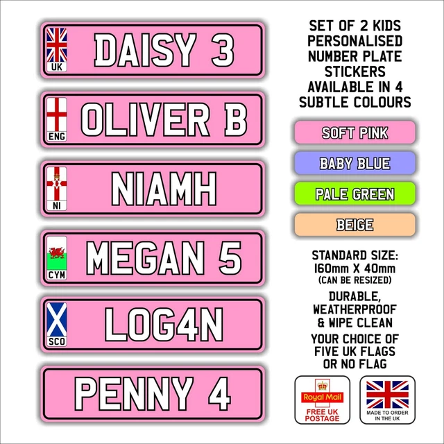 2 PERSONALISED NUMBER Plate Stickers For Kids Ride-On Toys - Waterproof ...