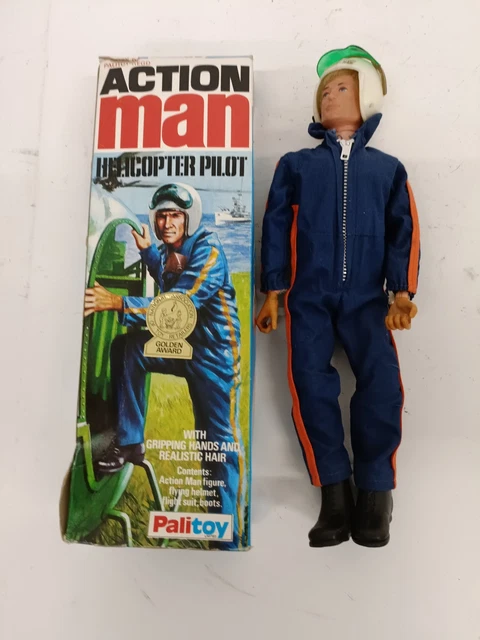 FIGURINE ARTICULÉE VINTAGE Action Man Helicopter Pilot Palitoy 1964 boîte originale 31cm EUR 49 ...
