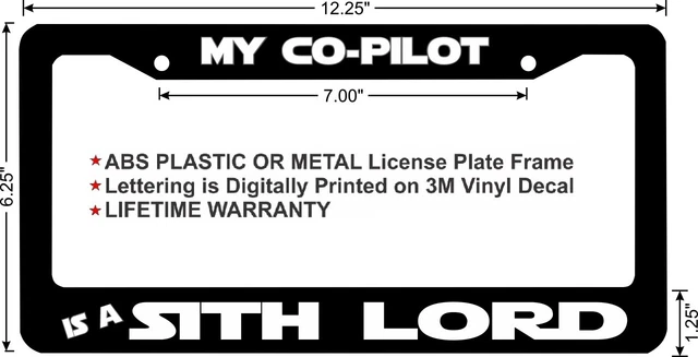 STAR WARS MY Co-Pilot Is A Sith Lord Designed License Plate Frame £13. ...