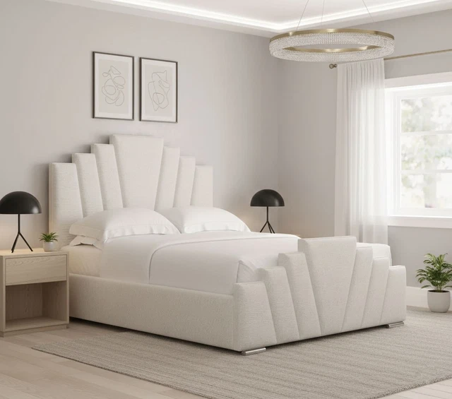 LUXURY CROWN BED Frame Plush Velvet Gas Lift Storage &Mattress 3ft,4ft6 ...