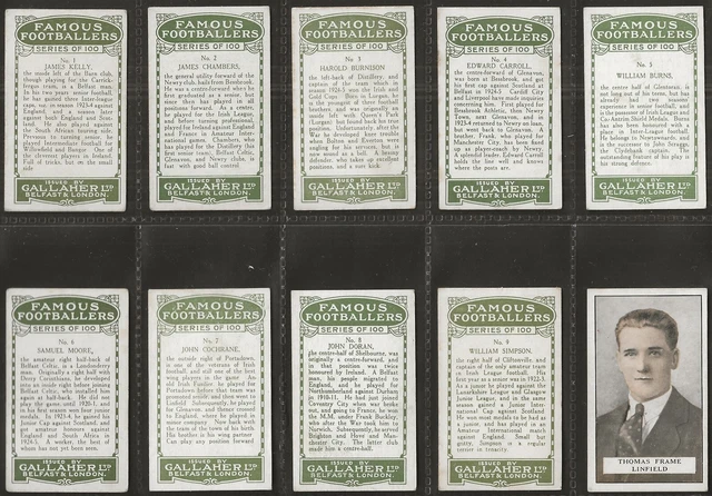 GALLAHER-FULL SET- FAMOUS Footballers (Green Back 100 Cards) All ...