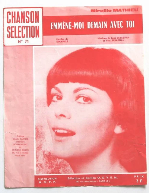 PARTITION SHEET MUSIC MIREILLE MATHIEU : Emmène-Moi Demain Avec Toi ...
