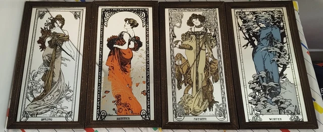 ALPHONSE MUCHA ‘FOUR Seasons’ Art Nouveau Mirror Stained Glass Set 1978 ...