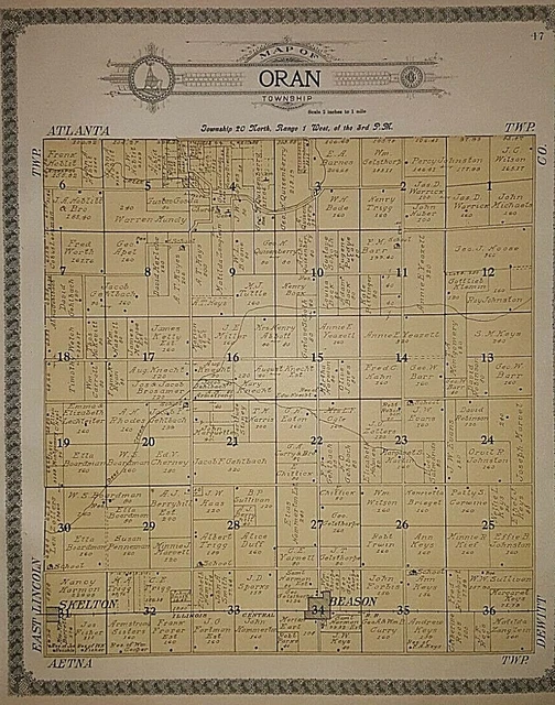 1910 ORIGINAL RAILROAD, Street & Plat Map ORAN - BEASON Twp. LOGAN Co ...