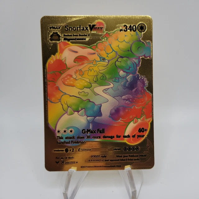 RAINBOW SNORLAX VMAX Pokemon Gold Foil Card Fan Art With Top loader £11 ...