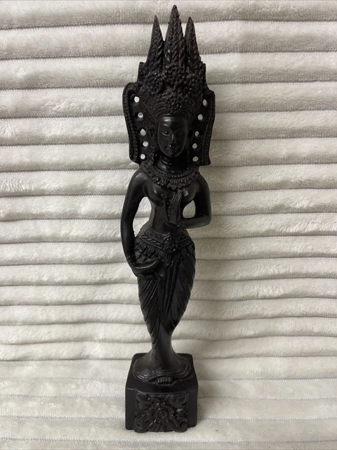 VINTAGE HAND CARVED Rose Wood Hindu Goddess Figurine Statue, 11 1/4 ...