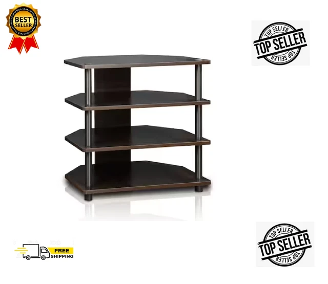 AUDIO COMPONENT RACK Tower Media Stereo TV Stand Equipment Shelves 4 ...