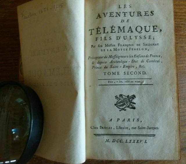 DE LA MOTTE FENELON AVENTURES DE TELEMAQUE FILS D'ULYSSE 1785, Chez ...