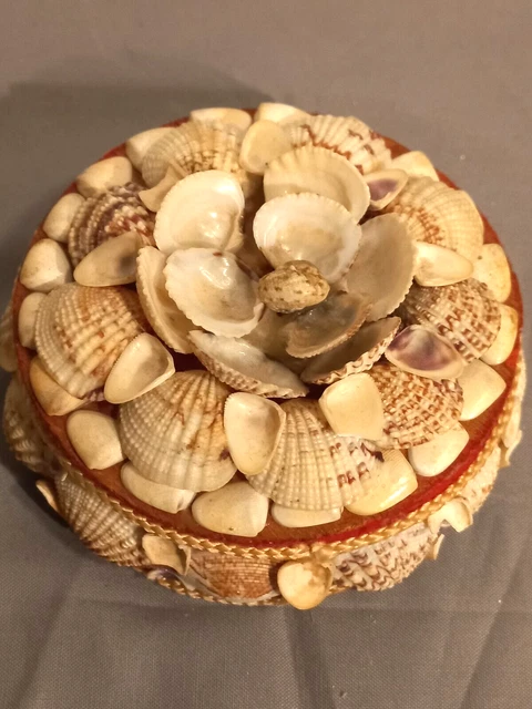 VINTAGE SHELL BOX Round Real Sea Shells $14.24 - PicClick
