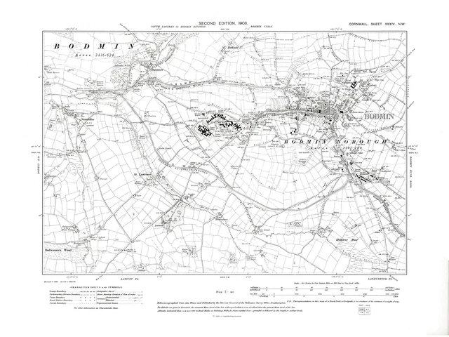 OLD MAP OF Bodmin, Dunmere, Nunstallon 1908 - Cornwall, repro Corn-34 ...